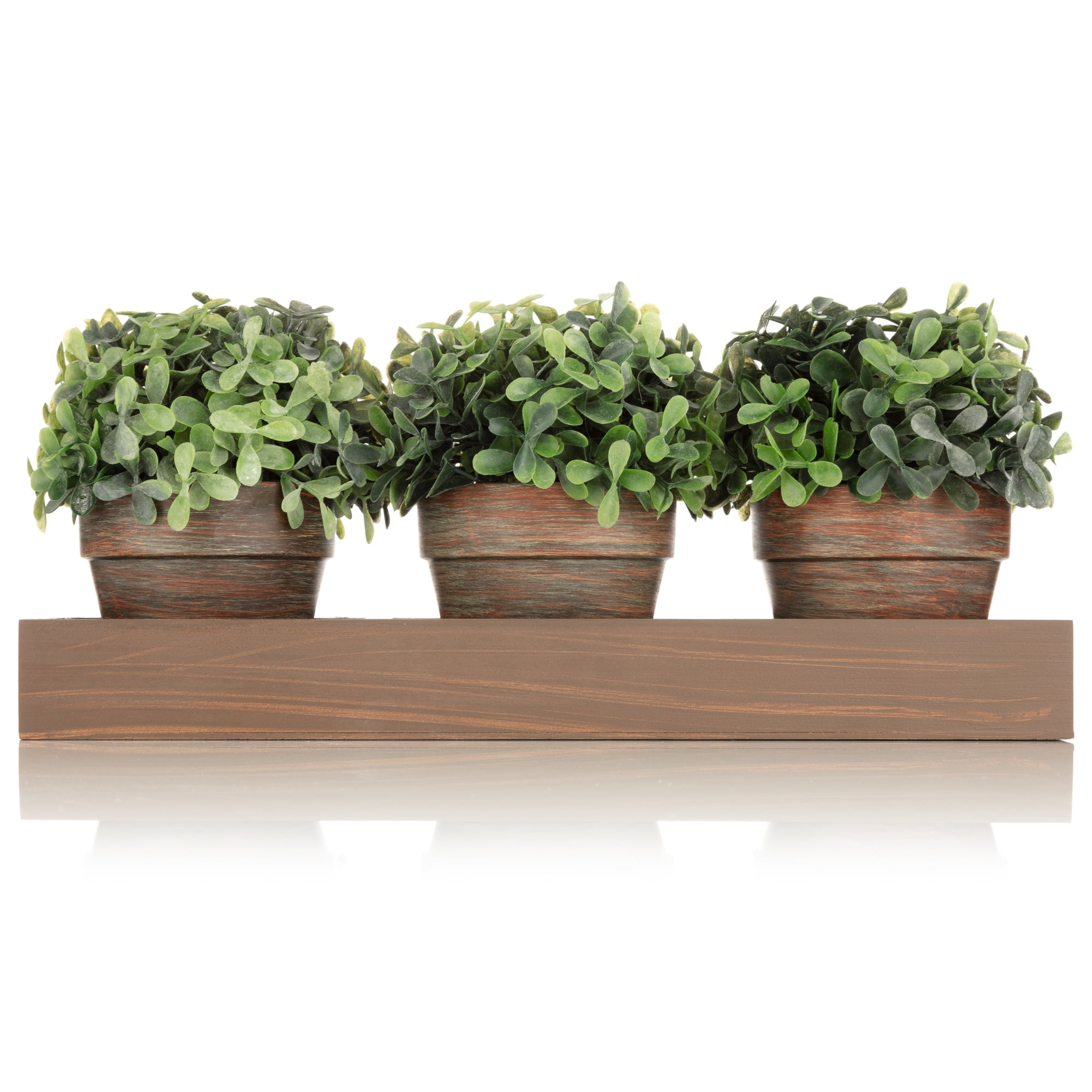 Home Décor Collection Set of 3 Wood Planter with Green Faux Topiary on ...