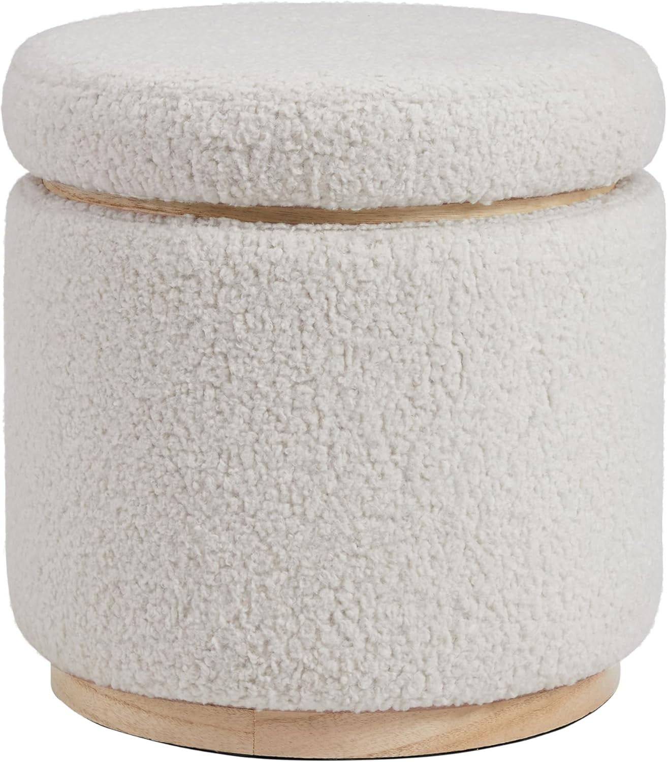 Home Décor Cream Sherpa Round Storage Wooden Base by Lexington Ottoman ...