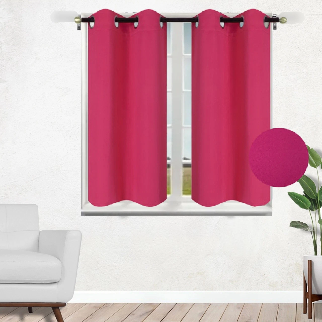 Gorgeous Home Linen K54 Hot Pink Color Curtain Grommet Panel Half ...