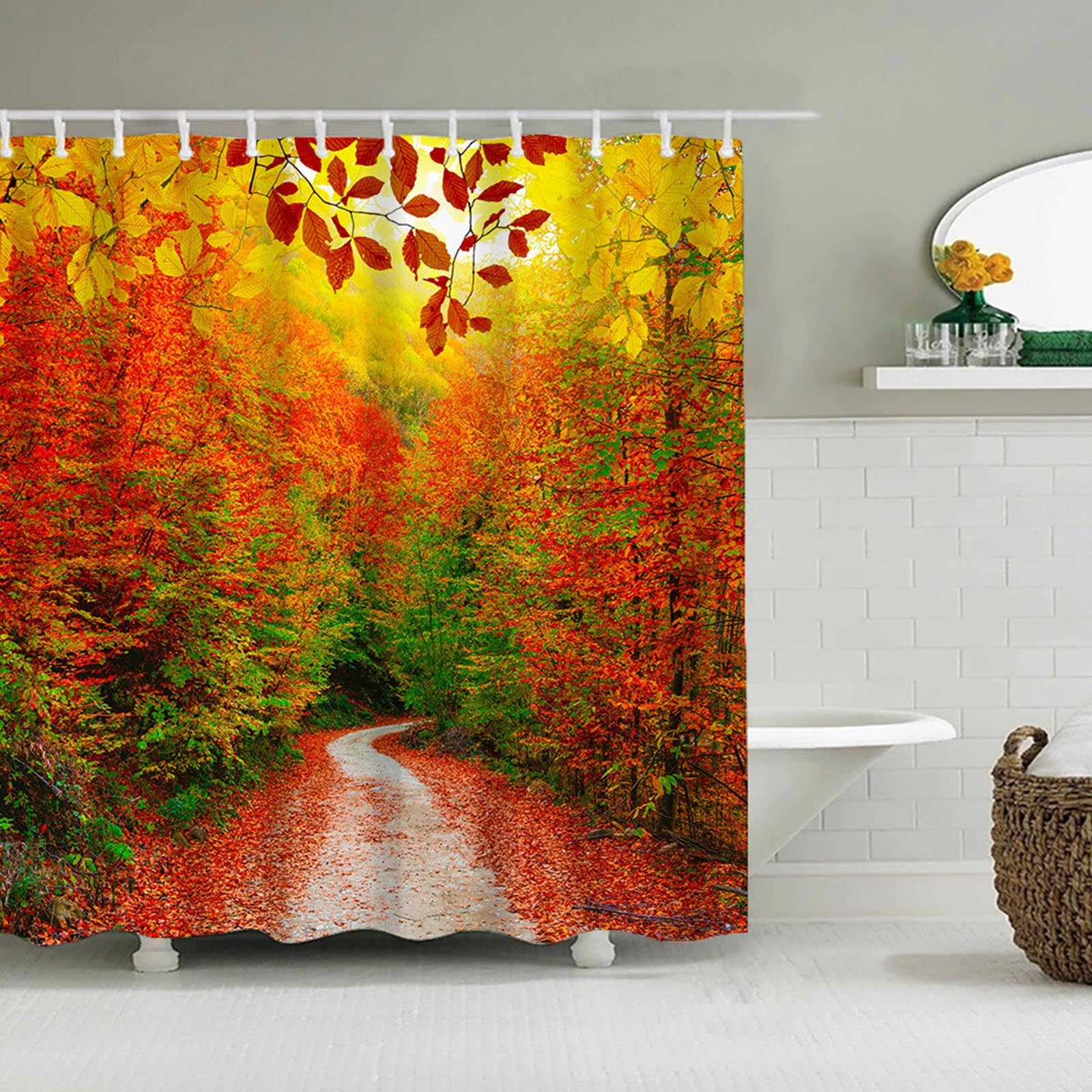 Home Deals Meitianfacai Fall Shower Curtain, Rustic Farm Nature Tree ...