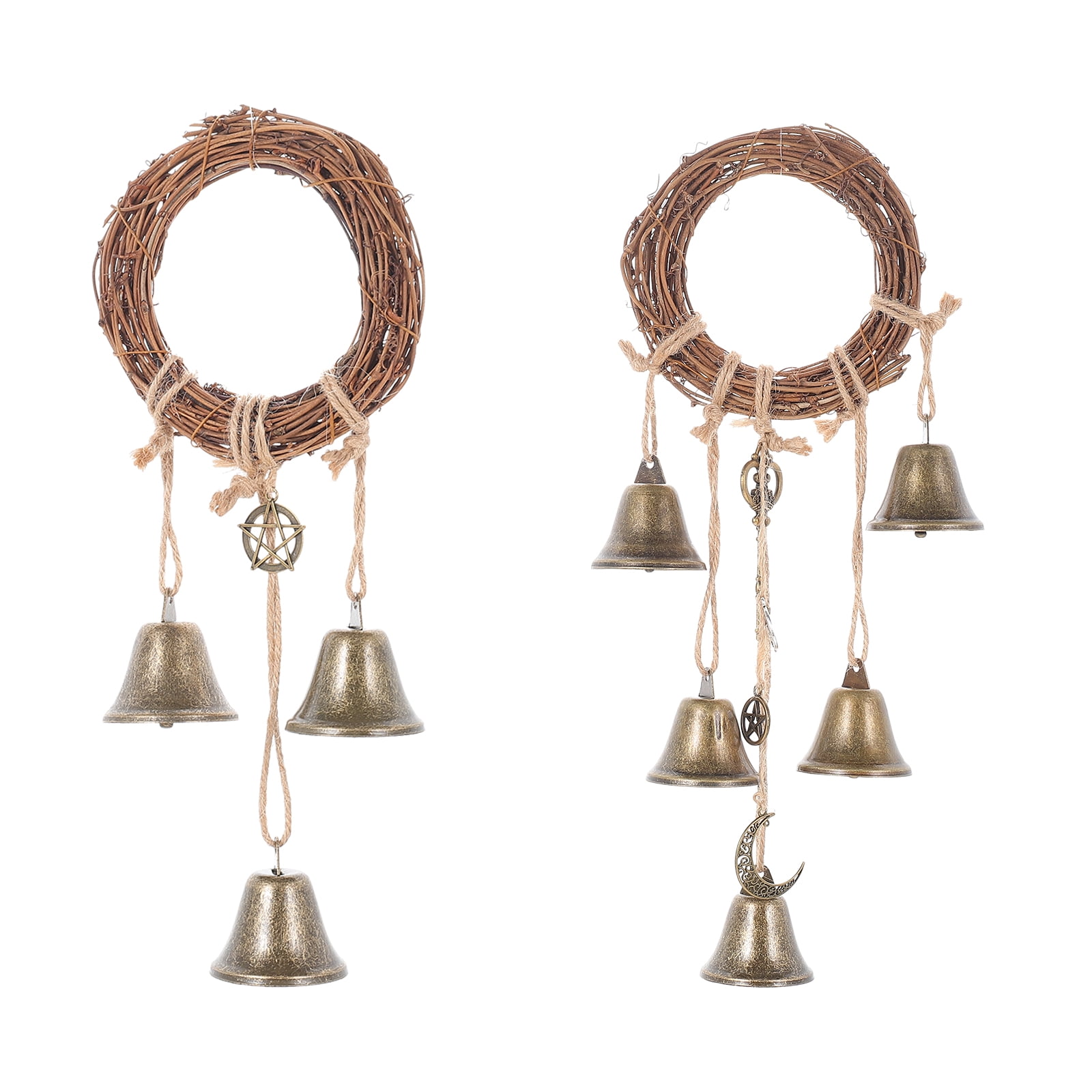 Home Decor 2 Pcs Wind Chime Pendant Hanging Adorn Rattan Ring Chimes ...