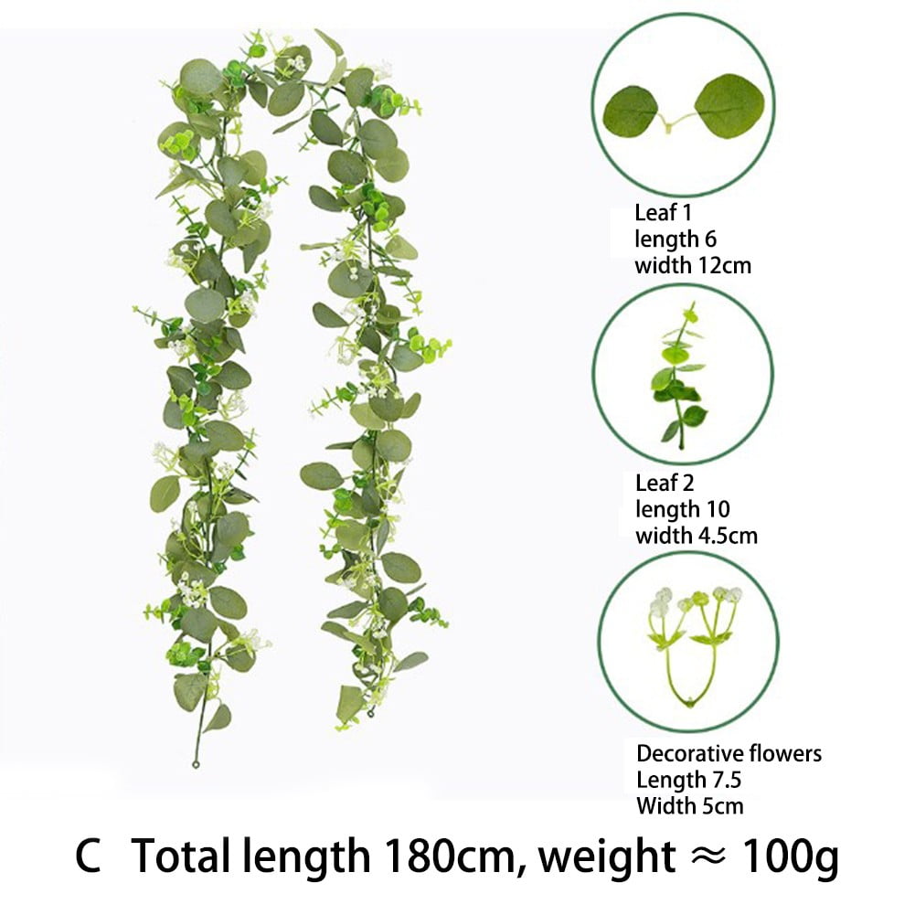 Home Decor 2Pcs Artificial Eucalyptus Leaves Vine Wall Hanging Party ...