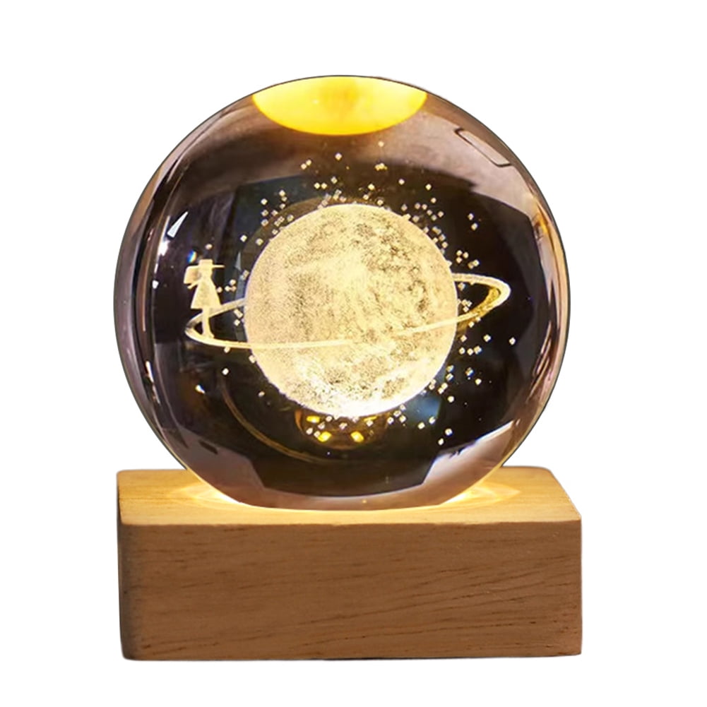 Home Decor 3D Engraved LED Crystal Ball Light USB Charging for Bedroom ...