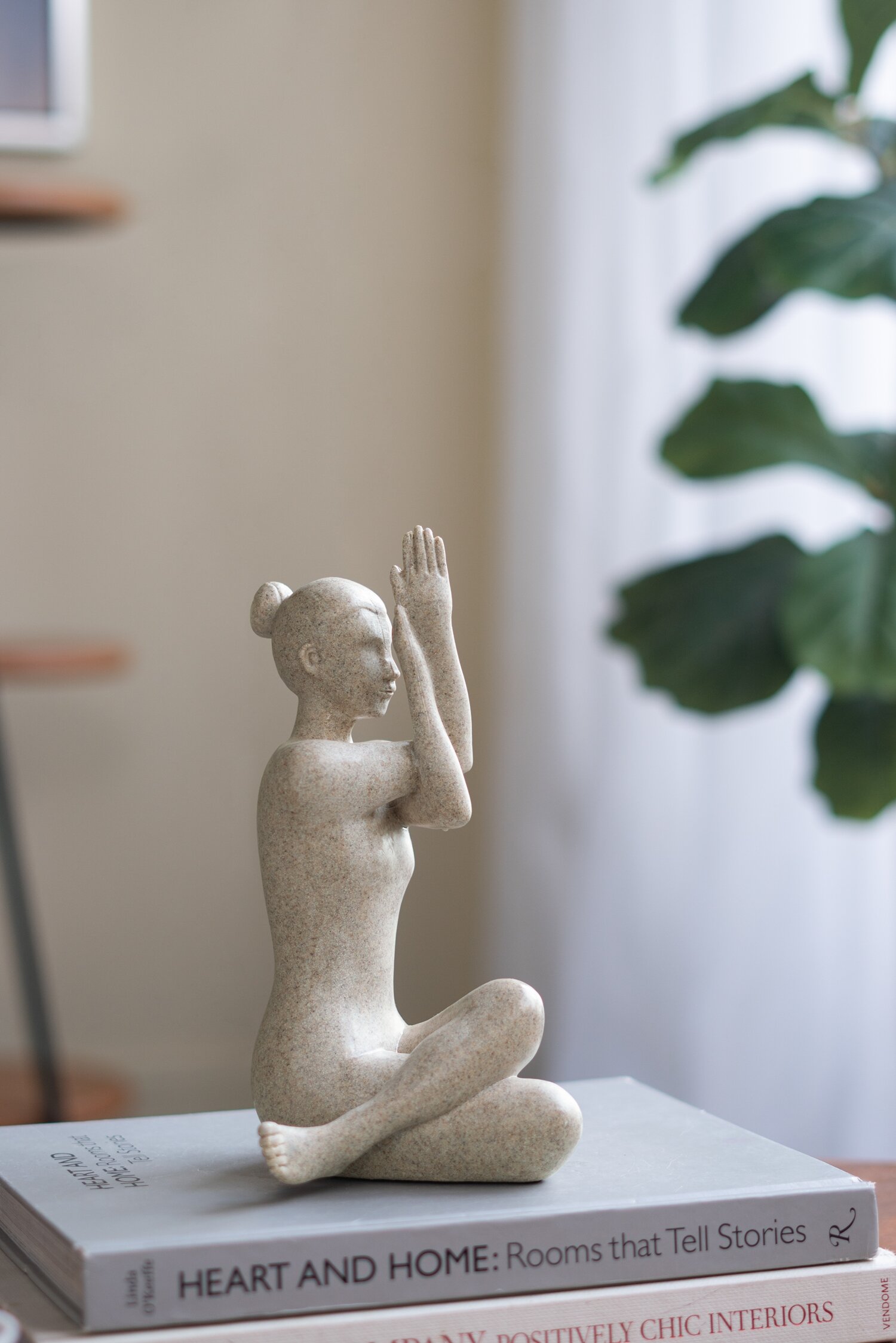 Home Decor Accessories 7x5.5x9.5" Beige Resin and Stone Yoga Figurine ...