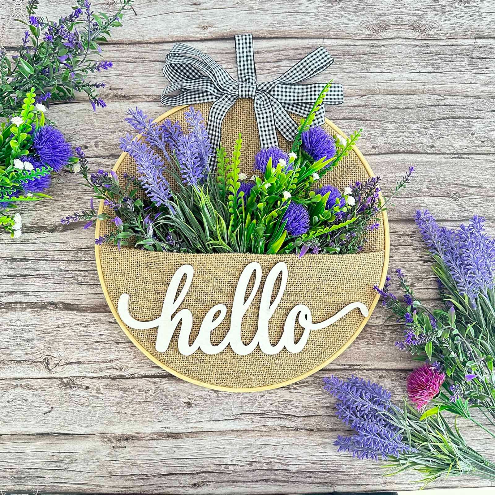 Home Decor Artificial Flower Pocket Wreath with Hello Sign 12 Inch ...