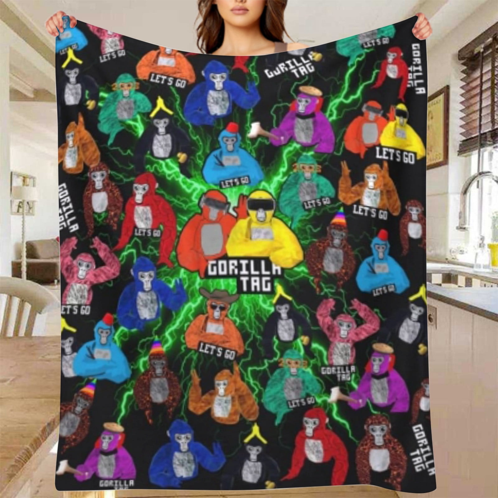 Home Decor Blanket Sofa Soft Long Arm Label Bed Sofa Bed Game Blanket ...