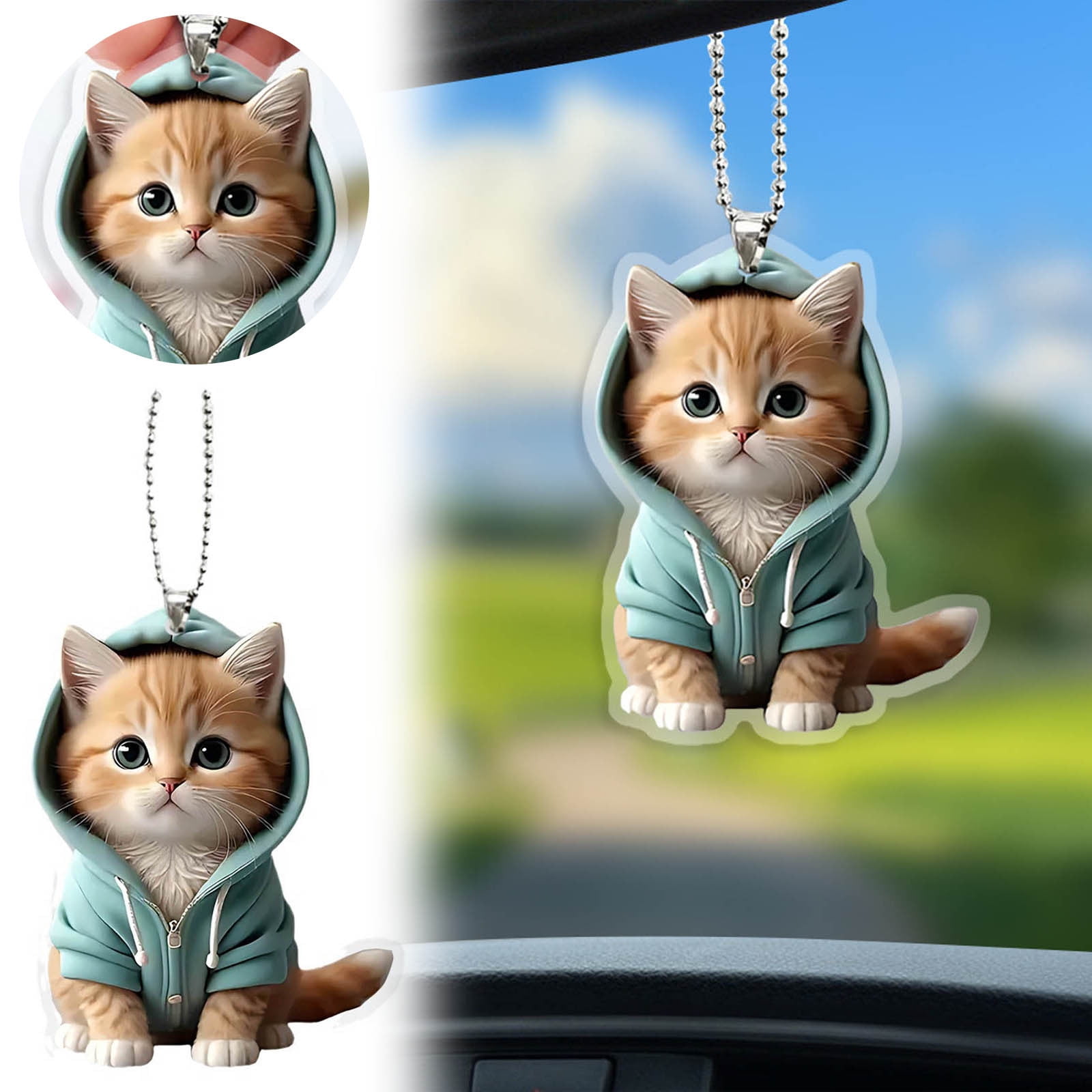 Home Decor Cartoon Kitten Keychain with Hoodie - Blue Acrylic Backpack ...