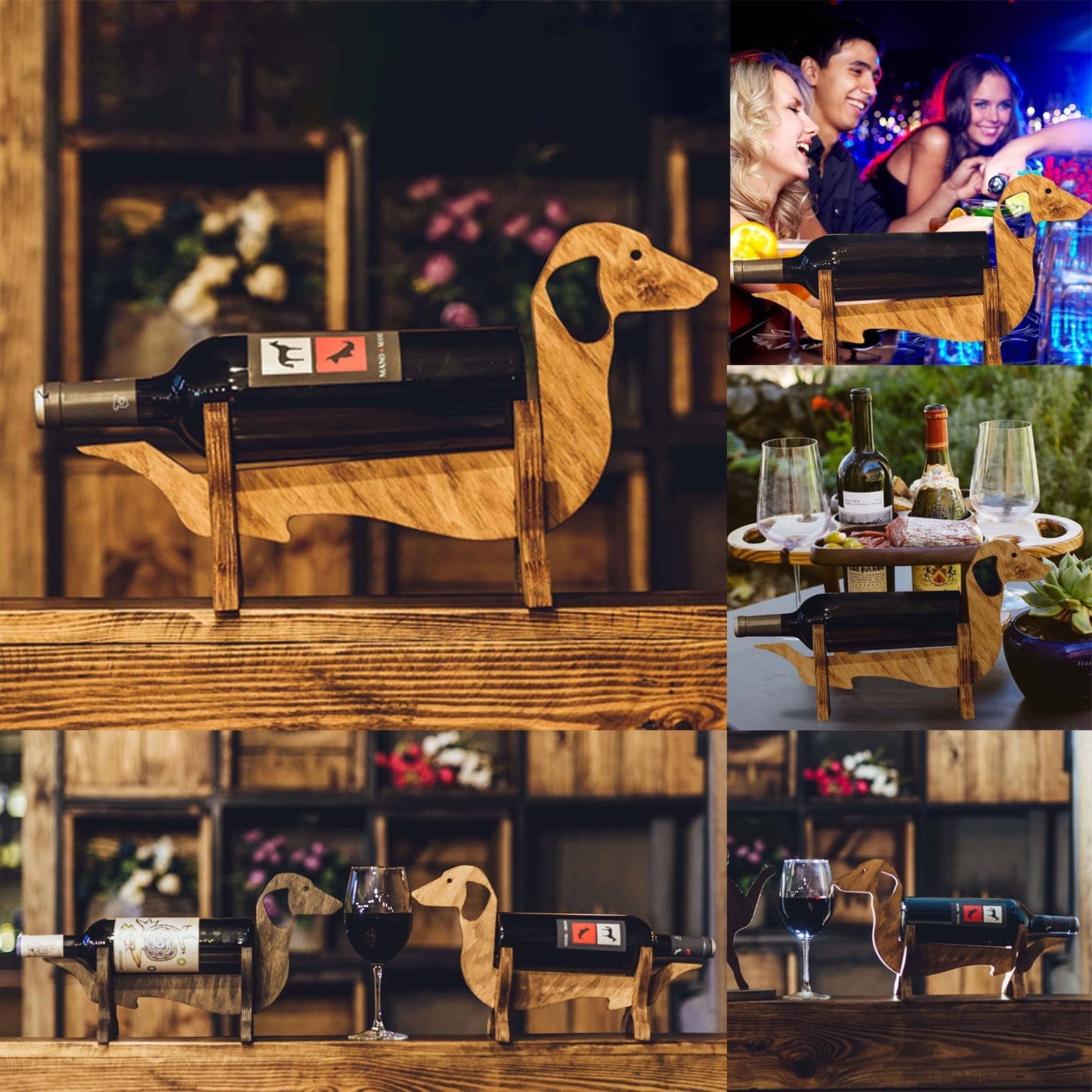 amlbb Dachshund Wine Rack, Wooden Tabletop Stand, Single Bottle Holder ...