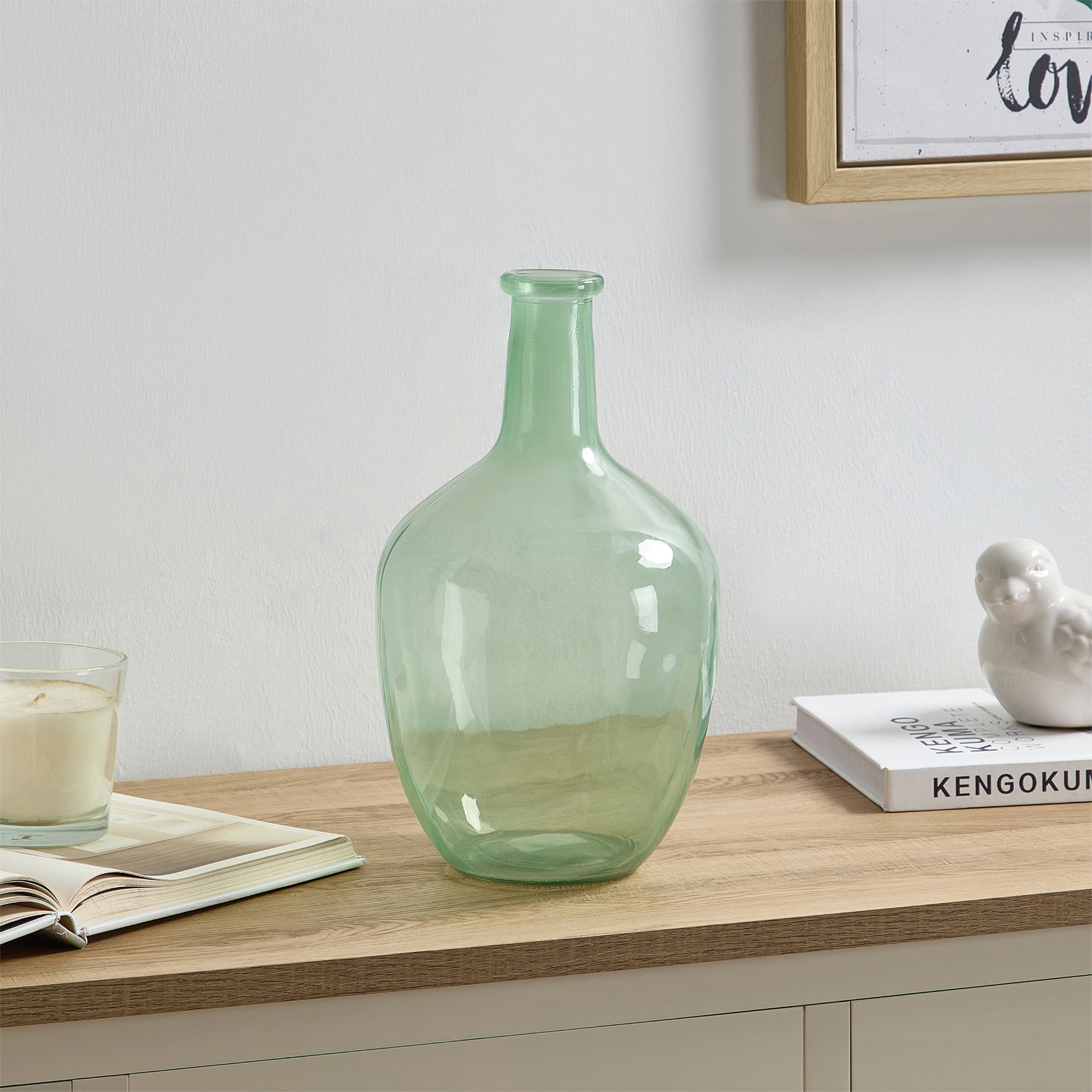 Home Decor Collection Tinted Glass Bottleneck Vase, 12'', Green ...