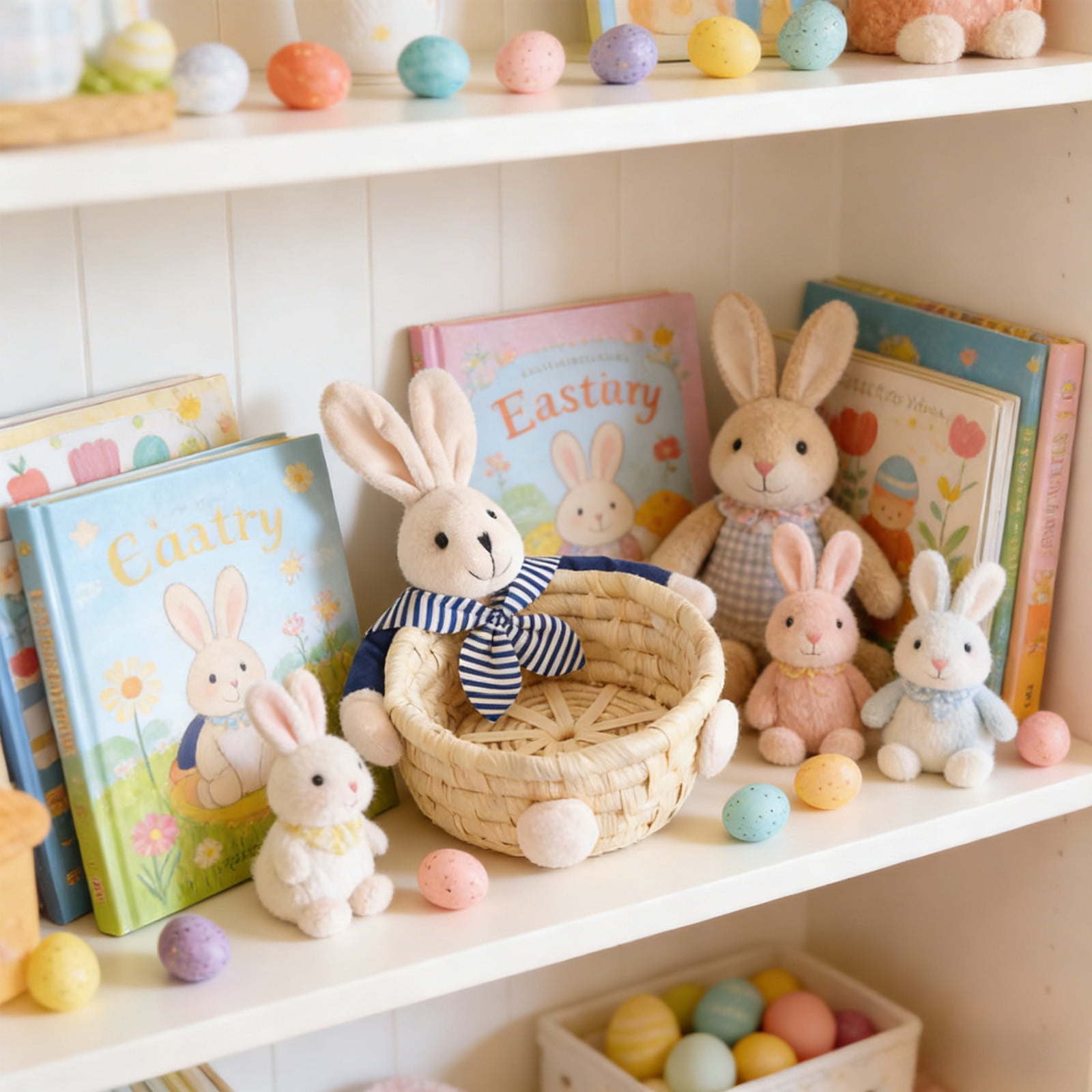 Home Decor Crafts Straw Woven Corn Husk Storage Basket Easter Rabbits ...