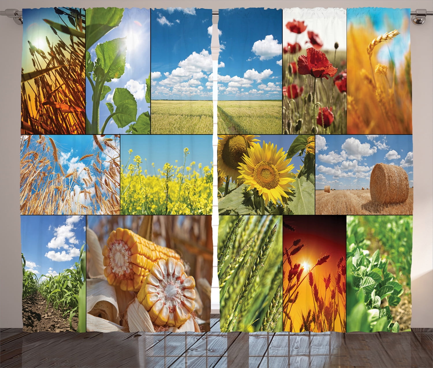 Ambesonne Nature Curtains 2 Panel Set, Sunflower Corn Wheat, 108" x 90 ...