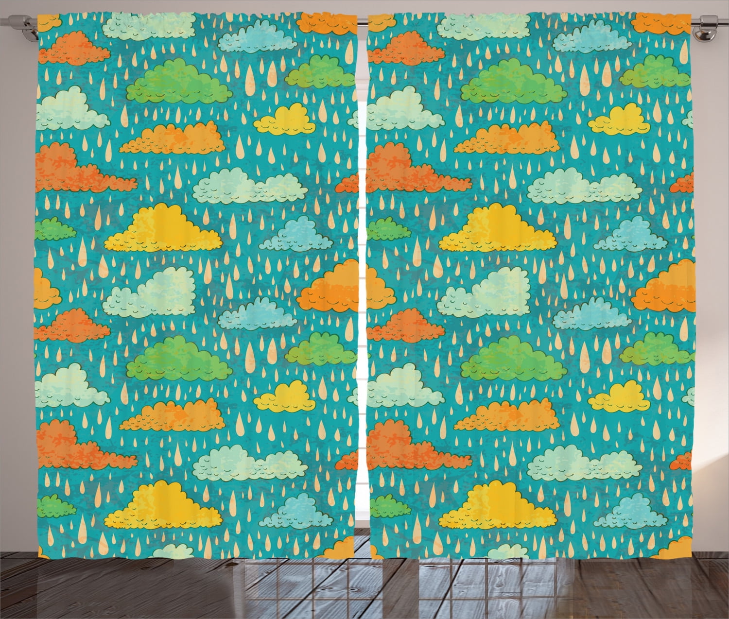 Ambesonne Cartoon Curtains 2 Panel Set, Puffy Clouds Funk Art, 108" x ...