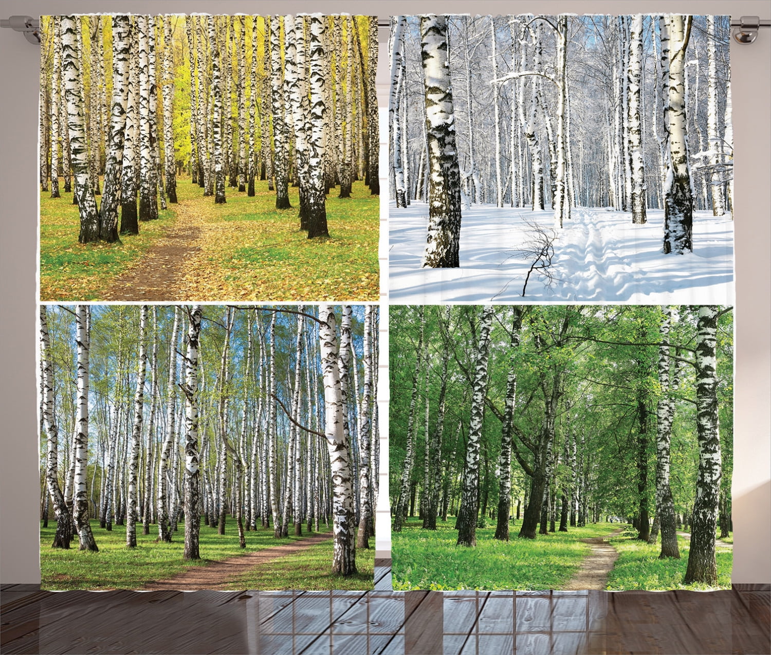 Ambesonne Forest Curtains 2 Panel Set, Fall Winter Birch Tree, 108" x ...
