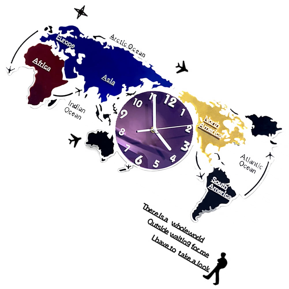 World Map Wall Clock Made of Acrylic for Decoration Multi Color ...