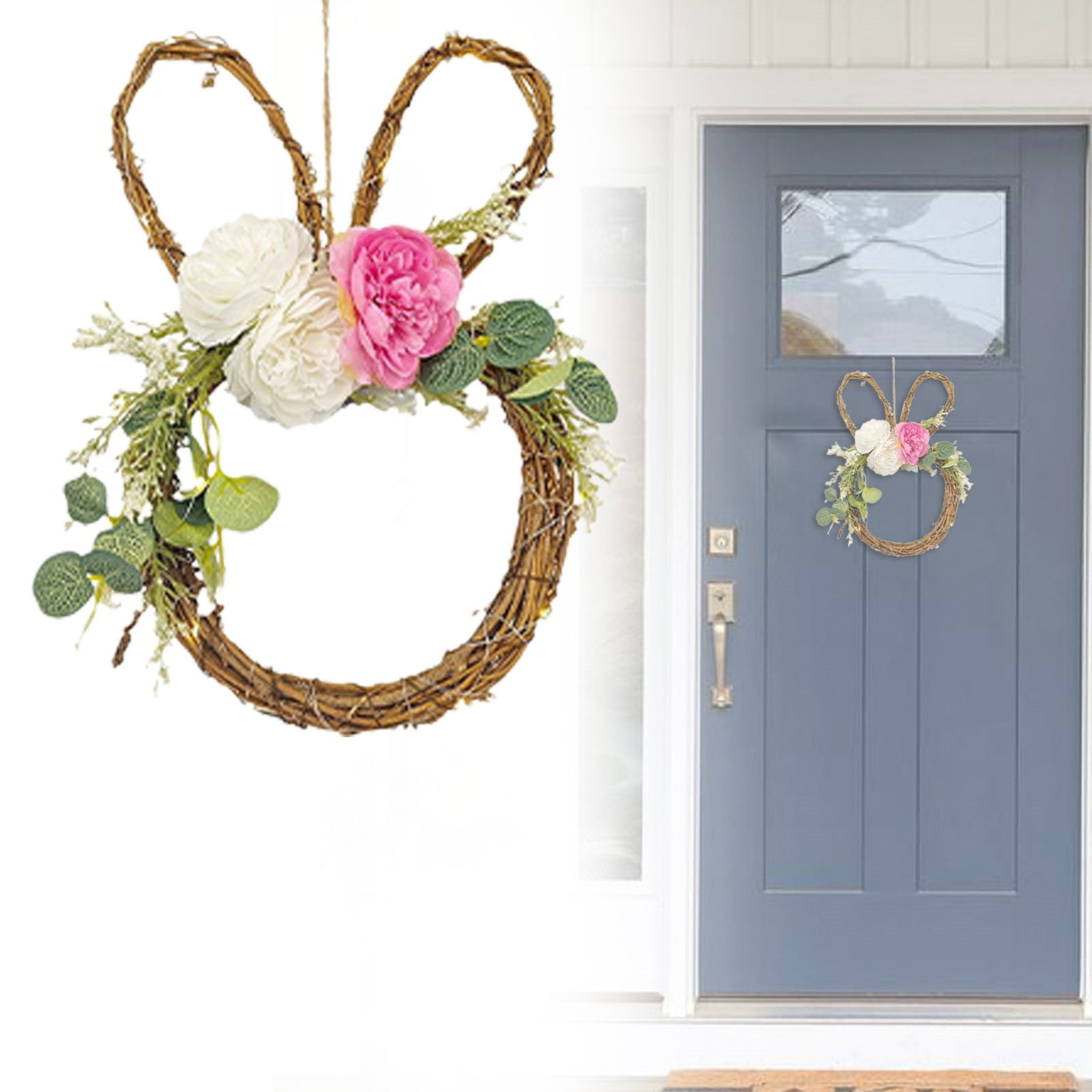 Home Decor Easter Bunny Wreath Spring Faux Flower Door Hanger Festive ...