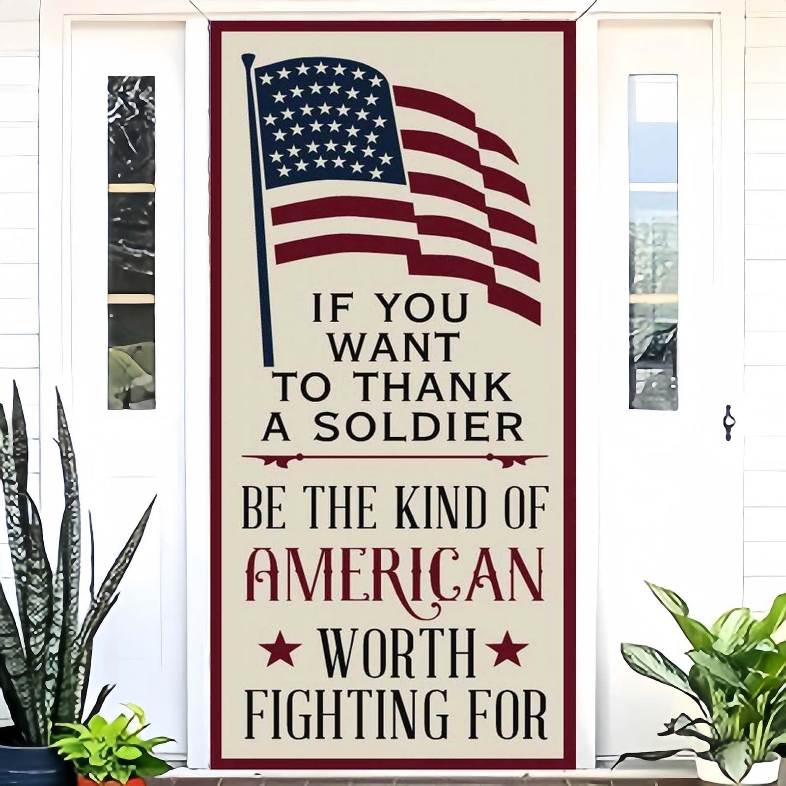 Home Decor - Flag Patriotic Soldier Porch Banner Banner Memorial Day ...