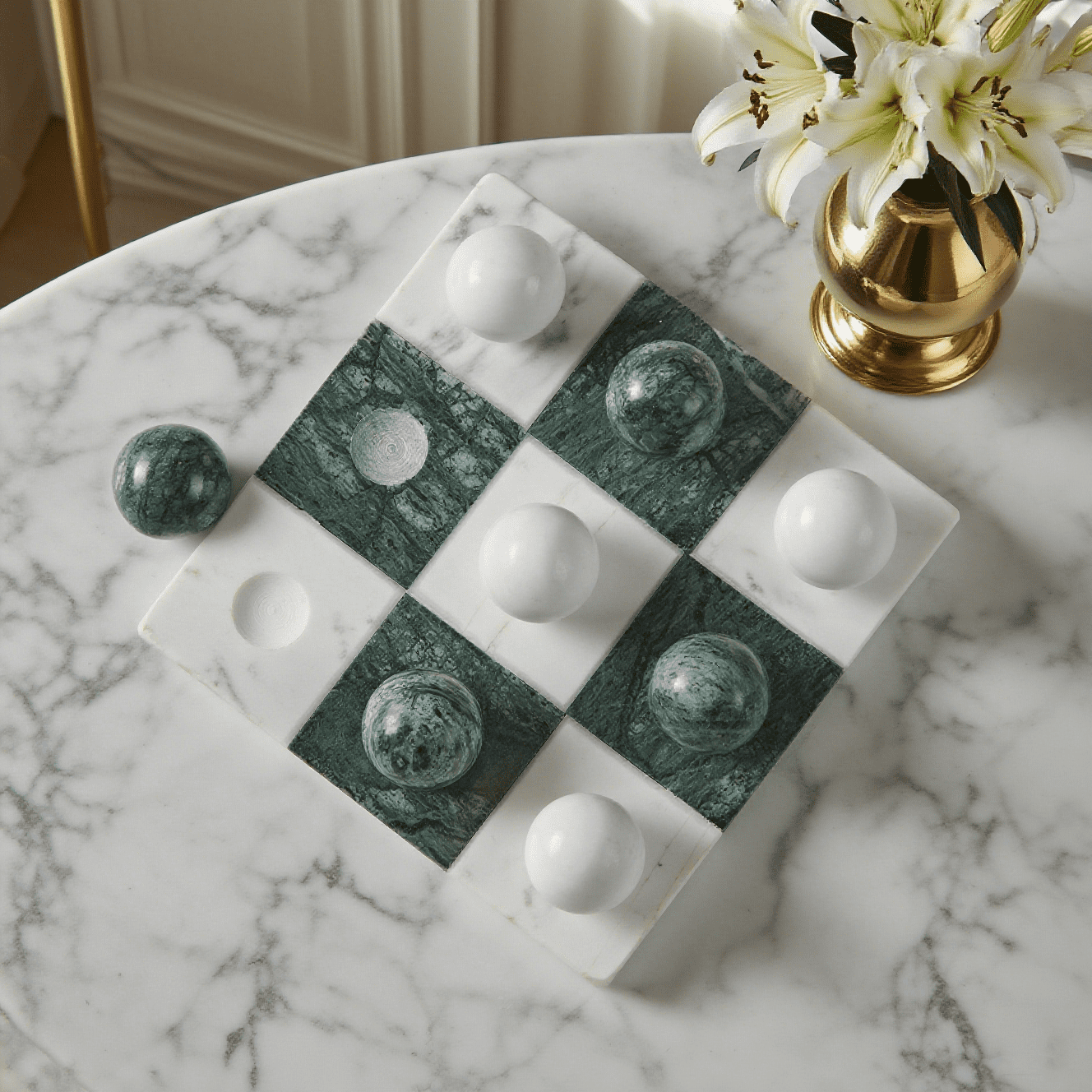 Home Decor Green Marble Tic Tac Toe Board, Fresh Elegant Checkerboard ...
