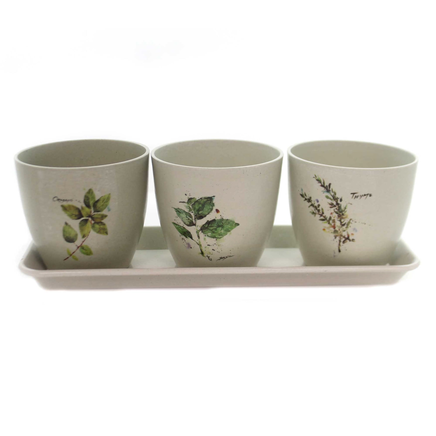 Home Decor Herb Planter Set Bamboo Tray Pots 3005051423 - Walmart.com