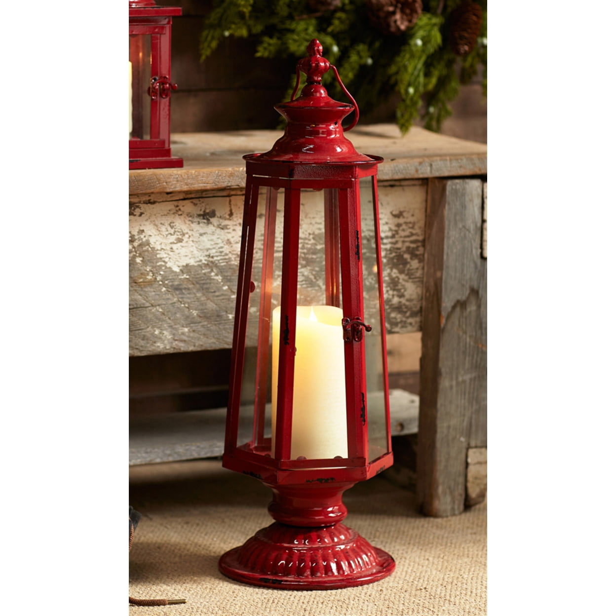 Melrose Red Metal and Glass Home Decor Lantern 8"D X 24"H - Outdoor ...