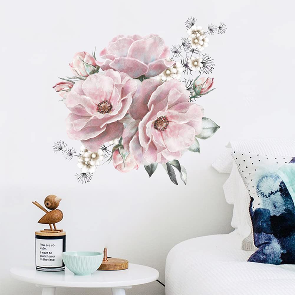 Home Decor Peony Flower Wall Stickers Removable Floral Wall Decals Peel ...