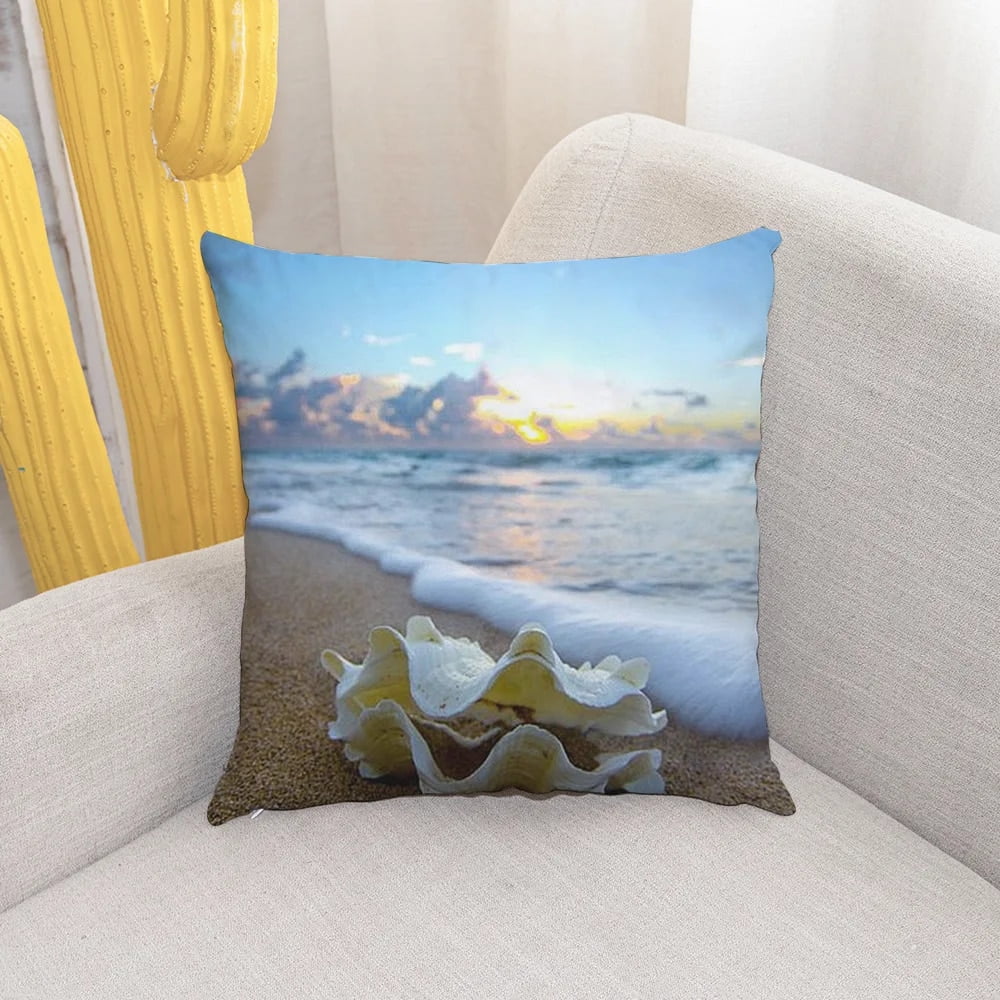 Home Decor Pillowcase Sofa Bed Chair Beach Shell Sea Thread Cushion ...