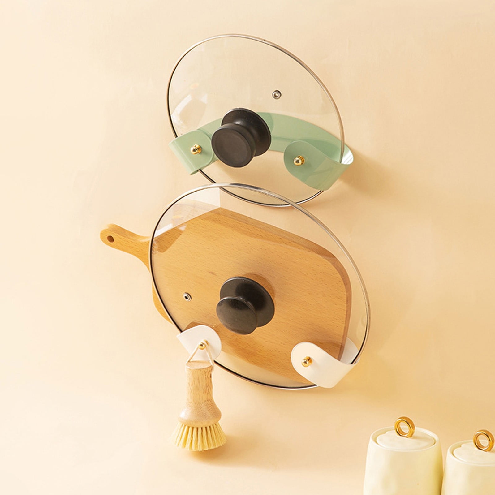 Home Decor Pot Lid Rack Wall Mounted Hole Less Kitchen Shelf ...