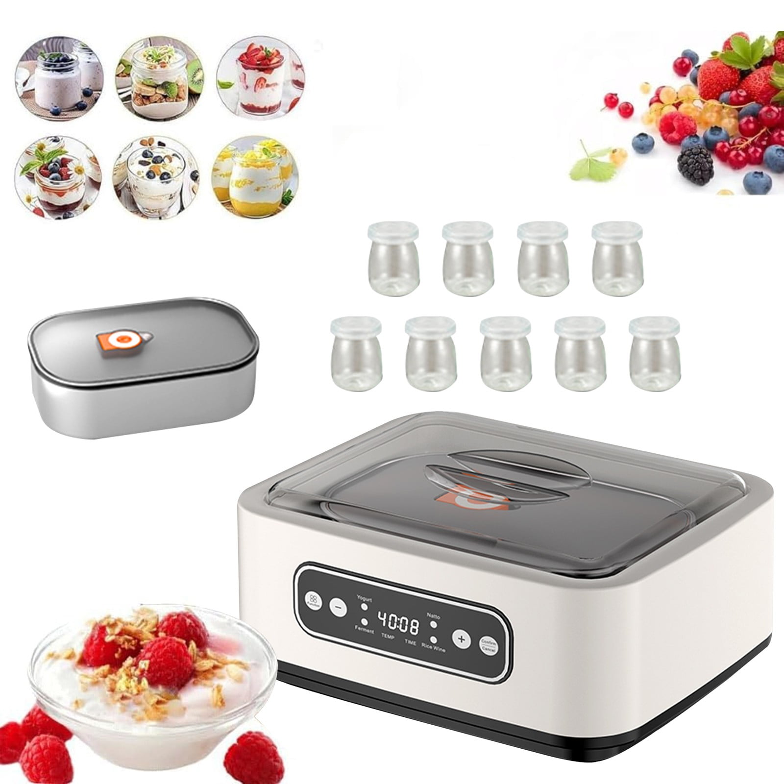 Home Decor Probiotic Yogurt Maker with 9 Glass Jars, Adjustable Time ...