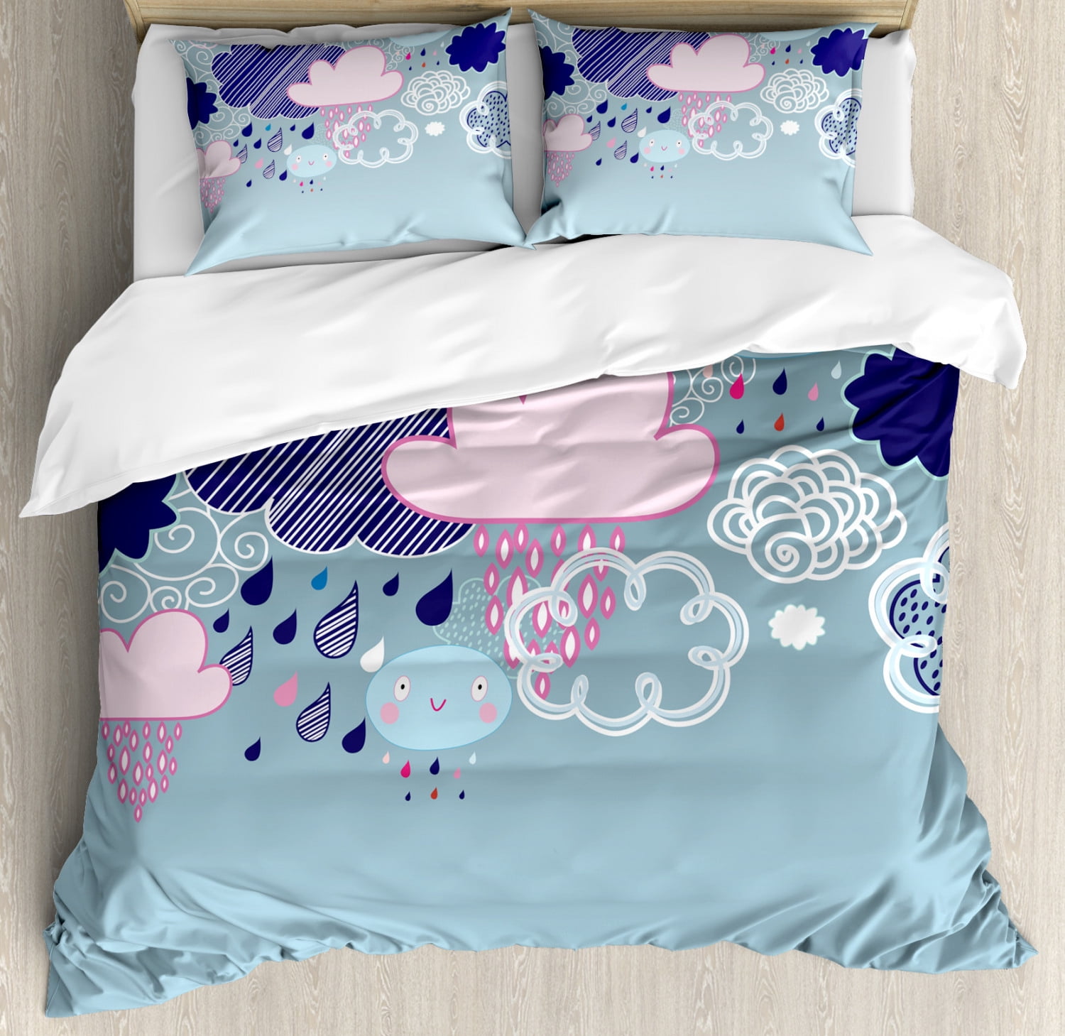 Home Decor Queen Size Duvet Cover Set, Clouds Made with Smiley Faces ...