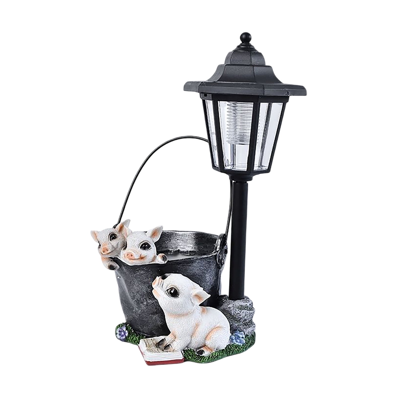 Home Decor Reading Piglet Statue Realistic Piglet Statue With Solar ...