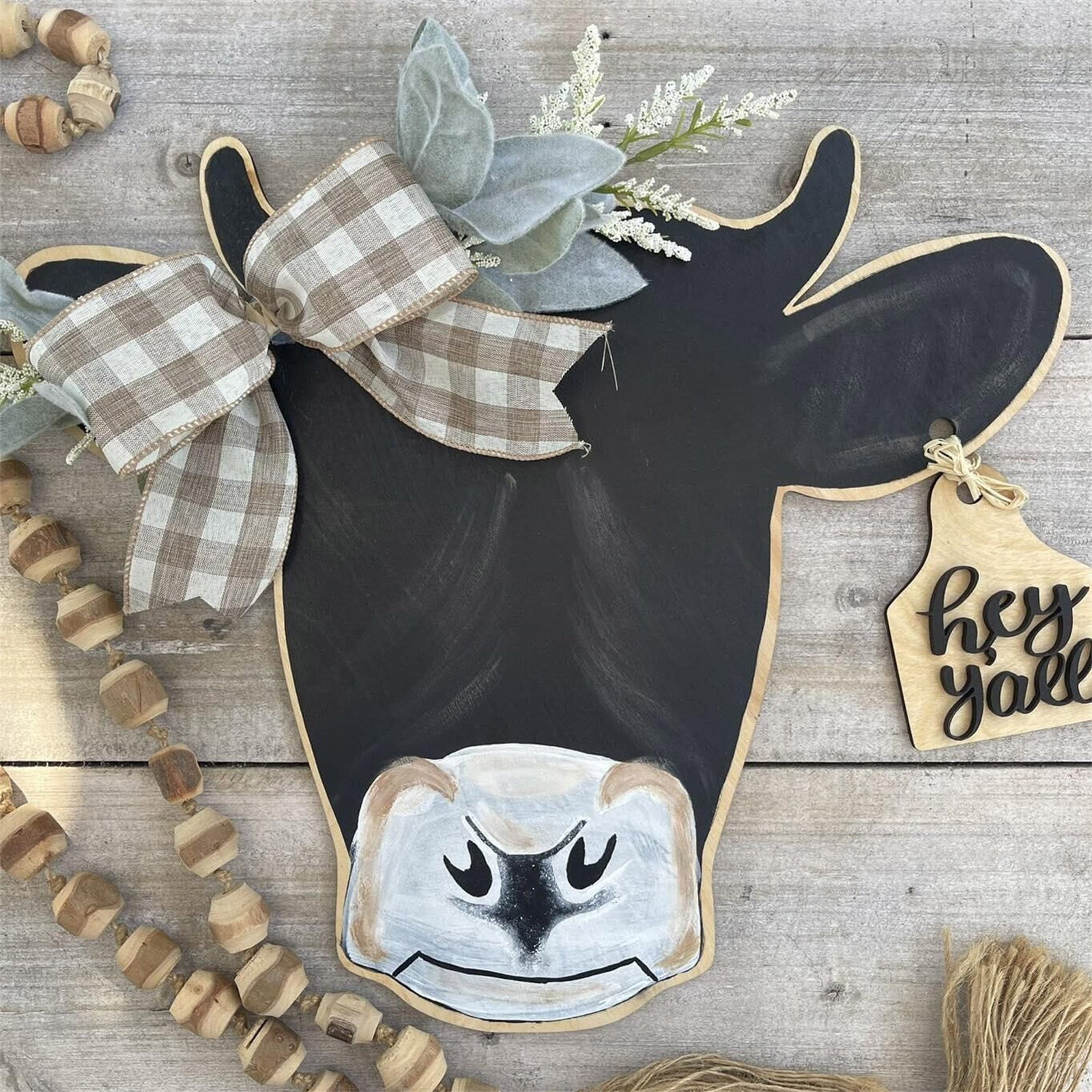 Home Decor Room Decor Welcome Farmhouse Cow Head Door Wreath Sign ...