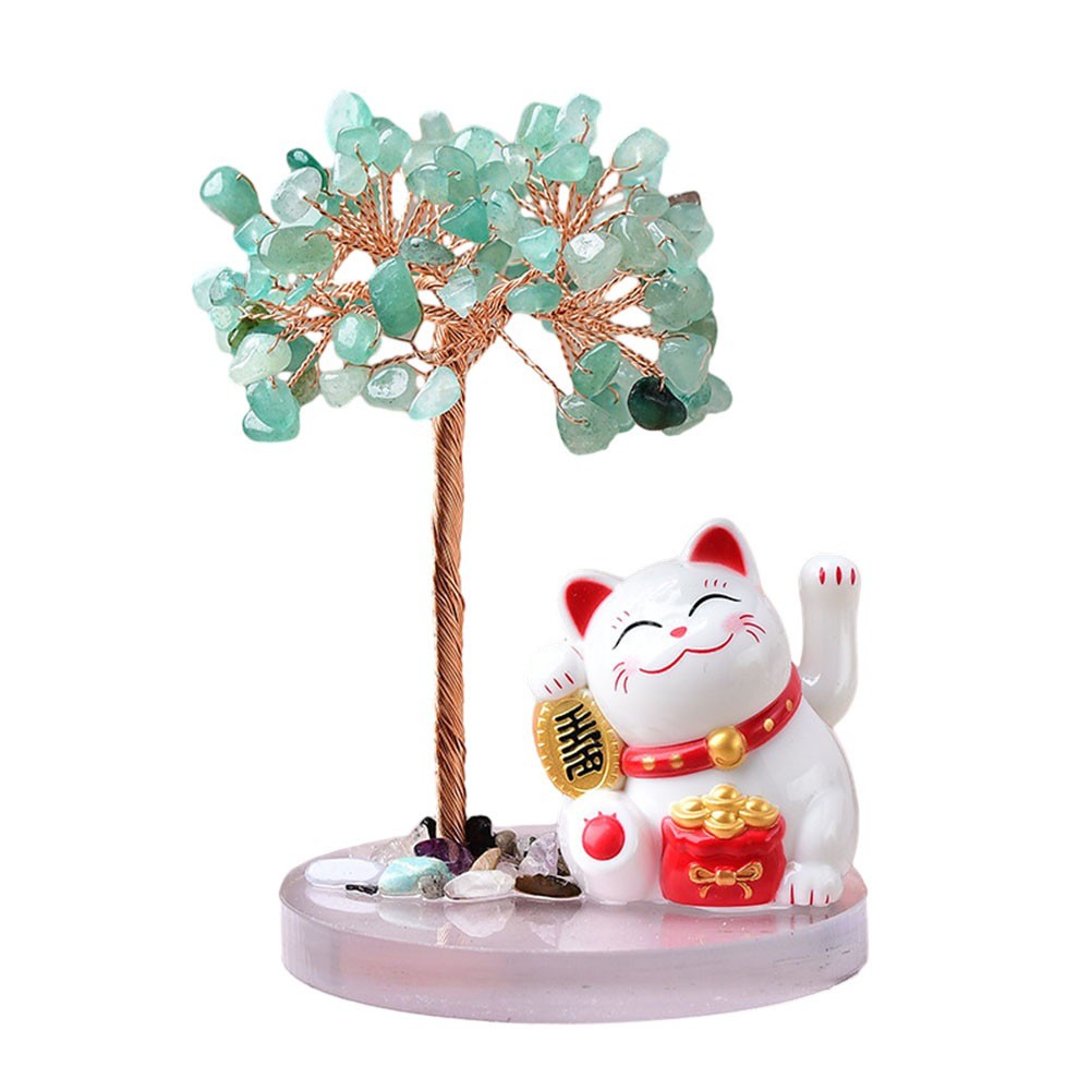 Home Decor Shake Hands Lucky Cat Fate Tree Natural for Crystal Crushed ...