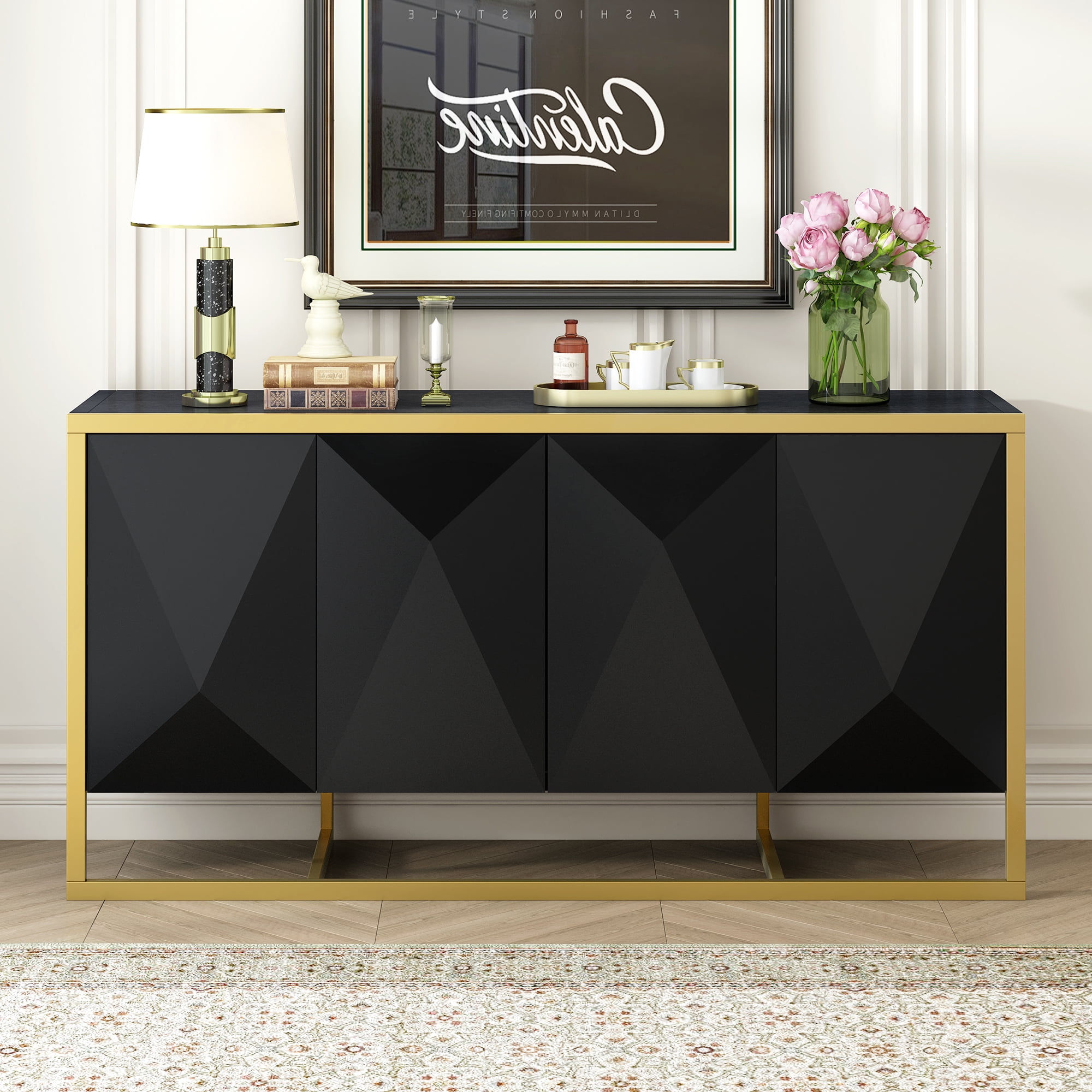 Home Decor Sideboard Buffet Cabinet With Storage, Wood Kitchen Coffee Bar Buffet Cupboard ...