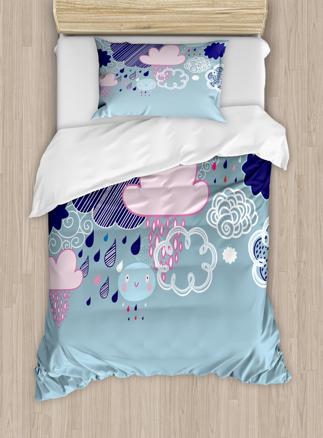 Home Decor Twin Size Duvet Cover Set, Clouds Made with Smiley Faces and ...
