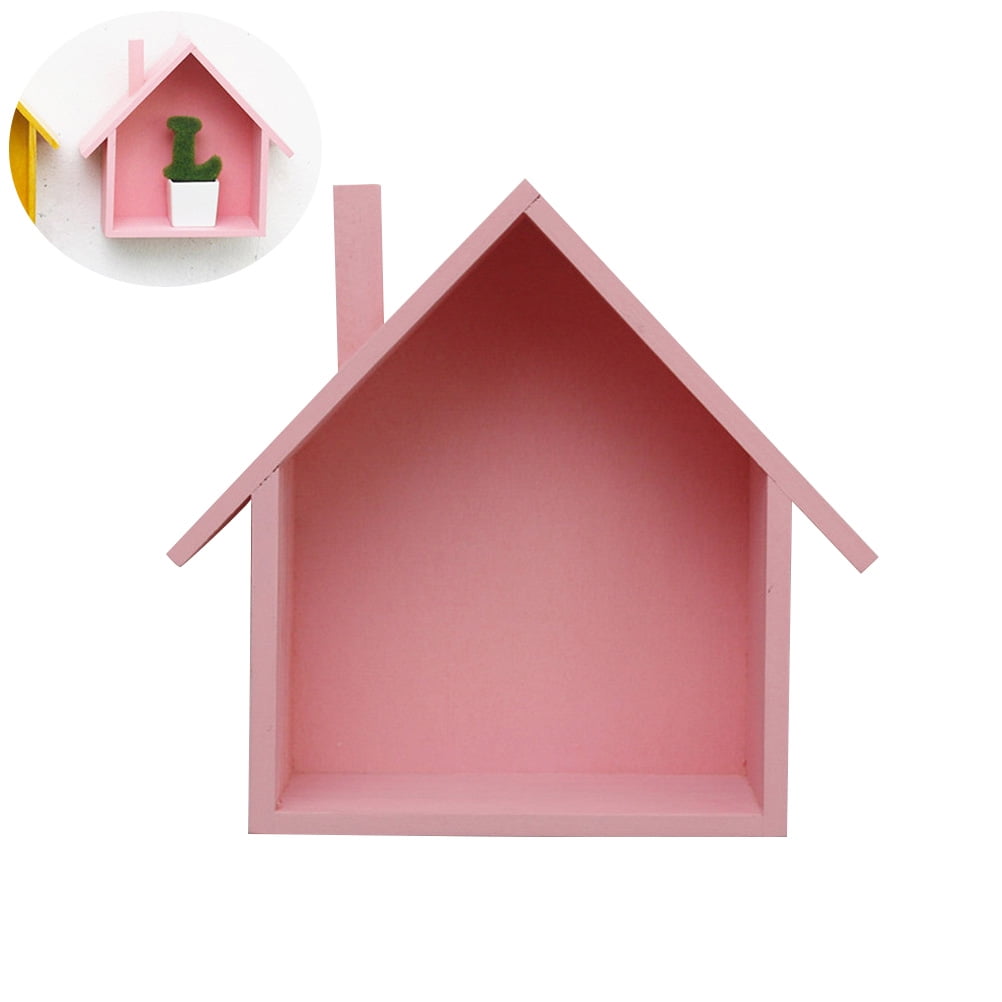 WEUVEB House Wall Shelf Pink, Wooden Mounted Storage, Decorative and ...