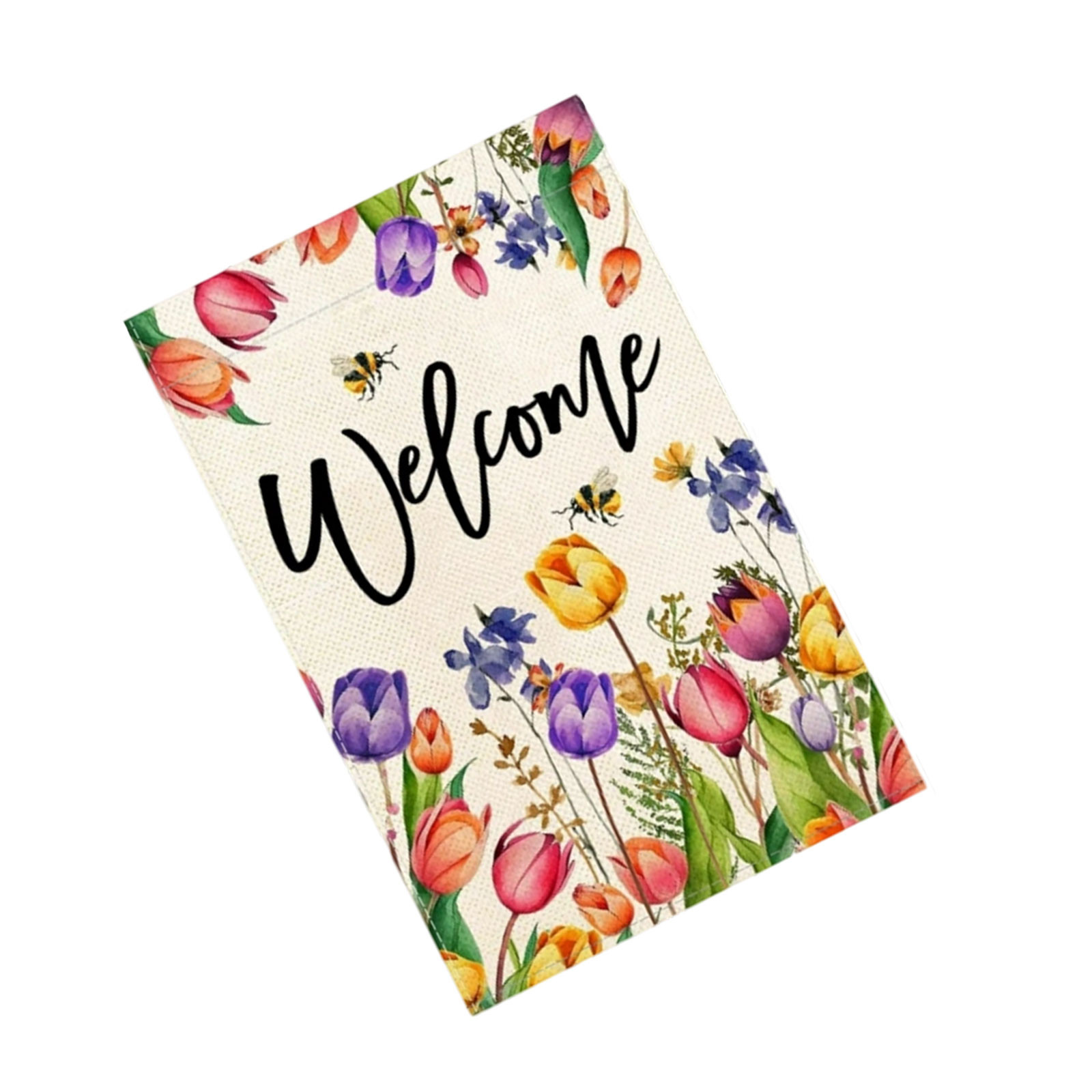 Home Decor Welcome Flag Double Colorful Floral Burlap Yard Seasonal ...