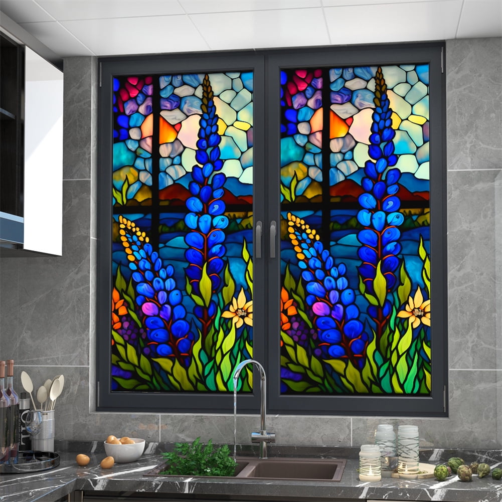 Home Decor Window Privacy Film,Retro Floral Window Clings,Stained Glass ...