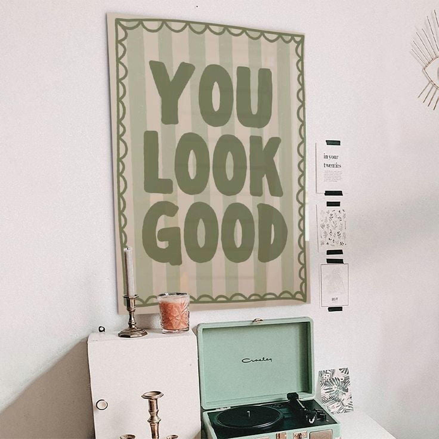 Home Decor- You Look Good Print Sage Green Striped Dopamine Decor ...