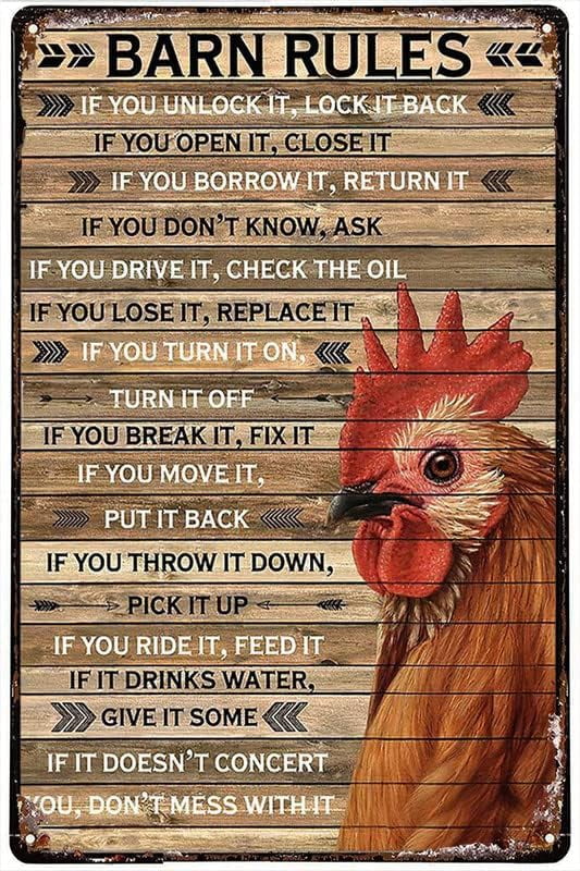 Home Decoration Tin Signs Chicken Barn Rules Don'T Mess With It Iron ...