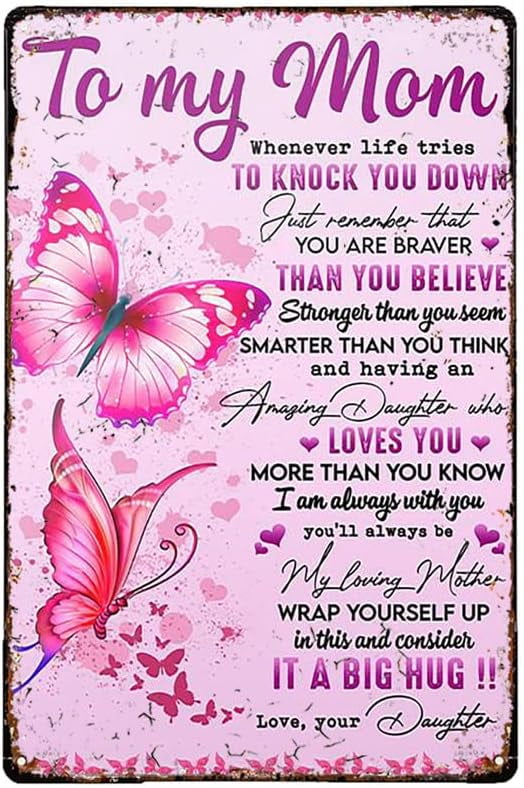 Home Decoration Tin Signs to My Mom Daughter Butterfly Tin Signs Indoor ...