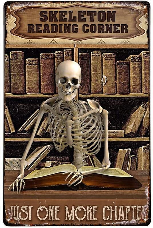 Home Decoration Tin Signs Reading Corner Book Skeleton Tin Sign Wall ...