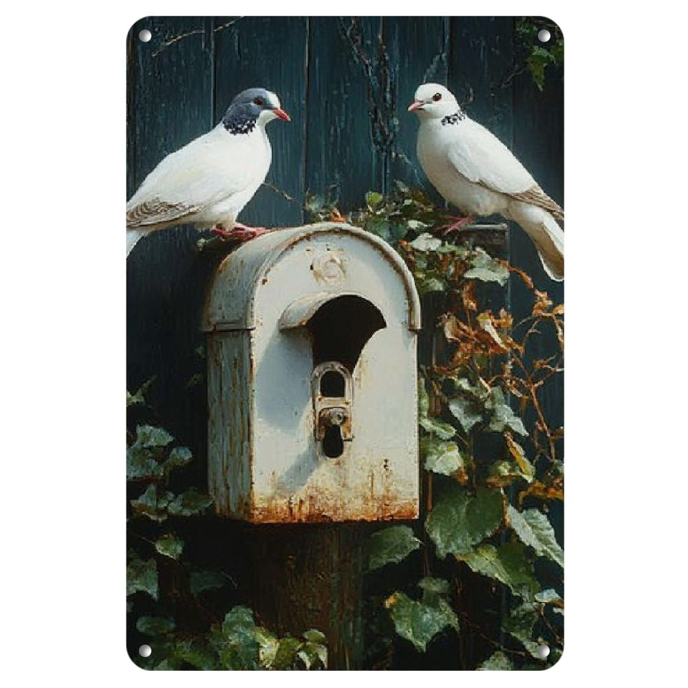 [Home Decoration] Vintage 8"x12" Metal Wall Art - Rustic White Doves on ...