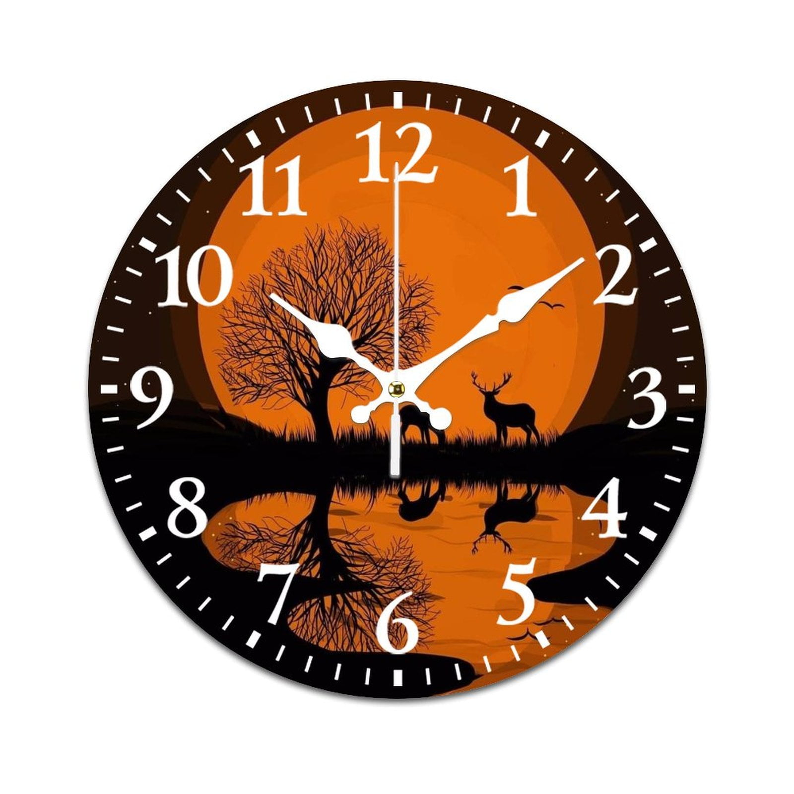 Home Decoration Wall Clock, Elk under the Night Funny Pattern Retro ...