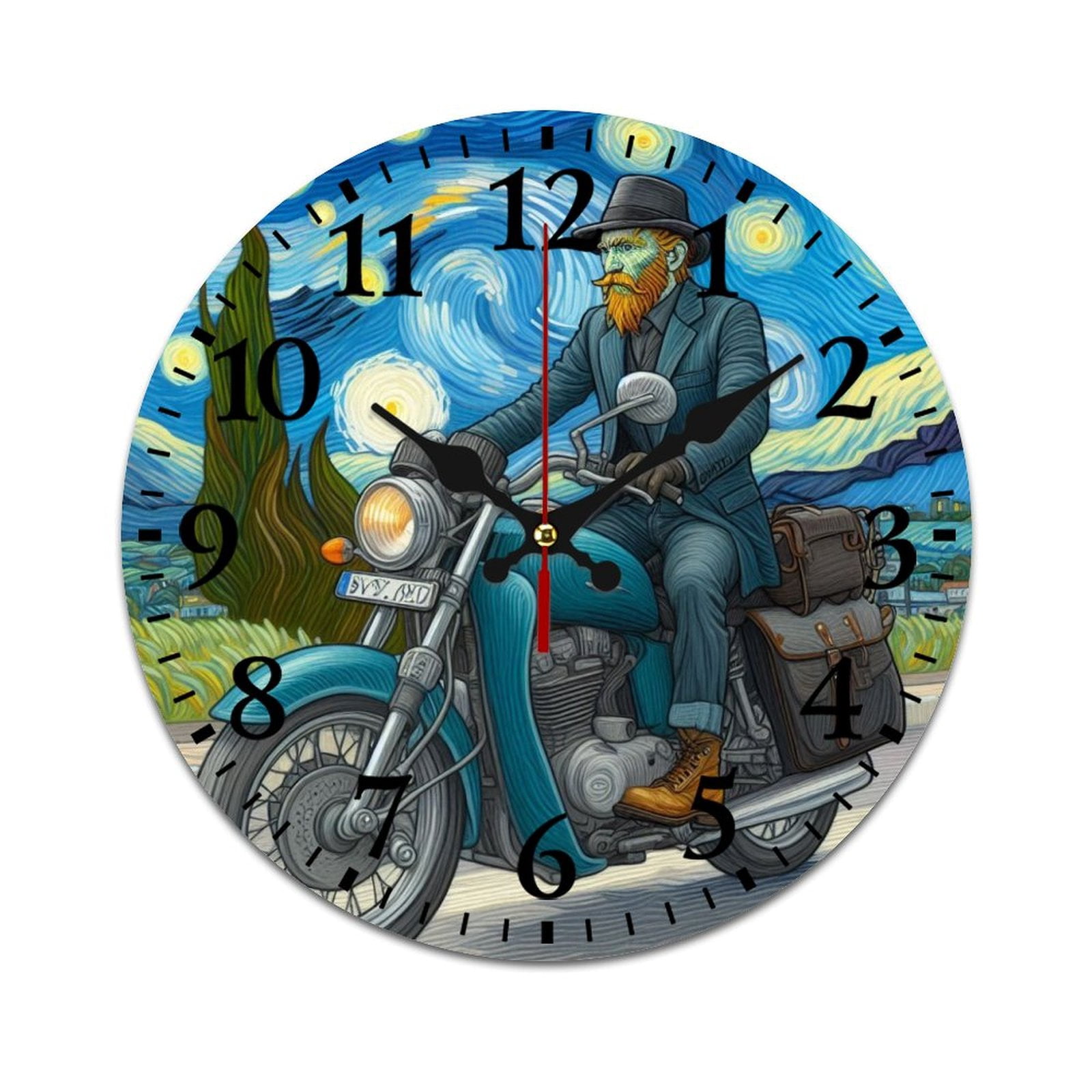 Home Decoration Wall Clock, Ink Painting Cycling Funny Pattern Retro ...