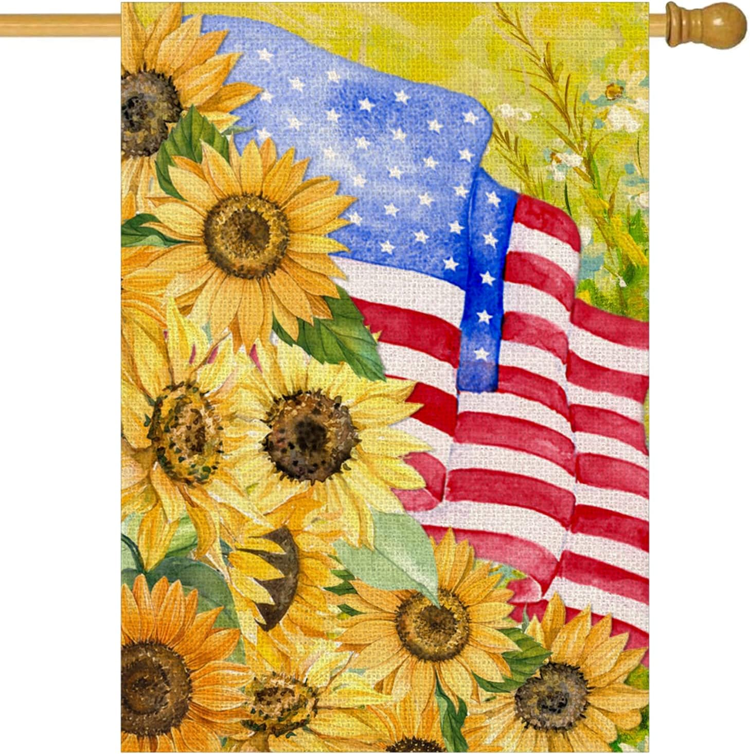 Home Decorative 4th of July Sunflower American Patriotic House Flag USA Memorial Day ...