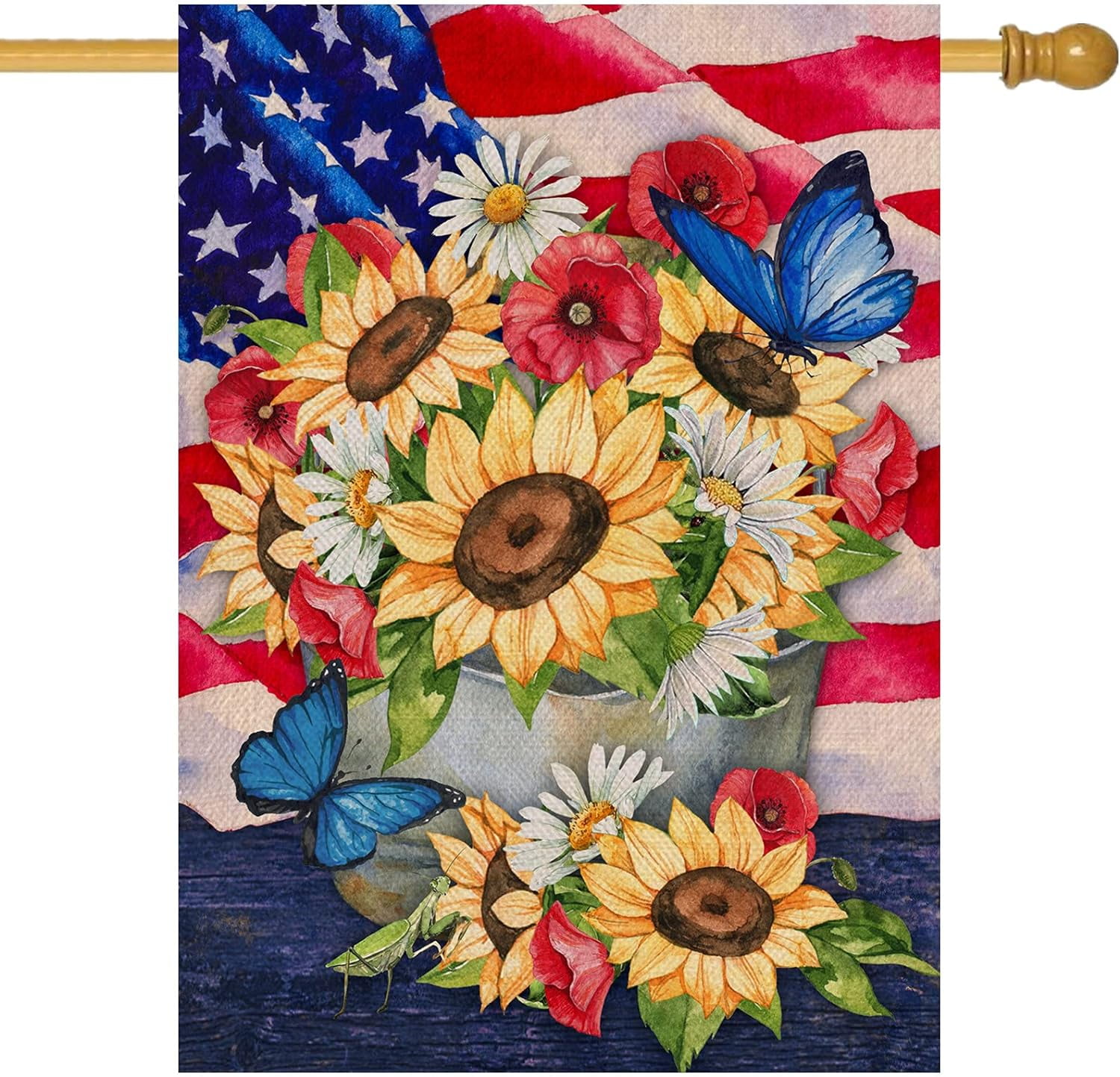 Home Decorative 4th of July Sunflower American Patriotic House Flag, USA Memorial Day ...