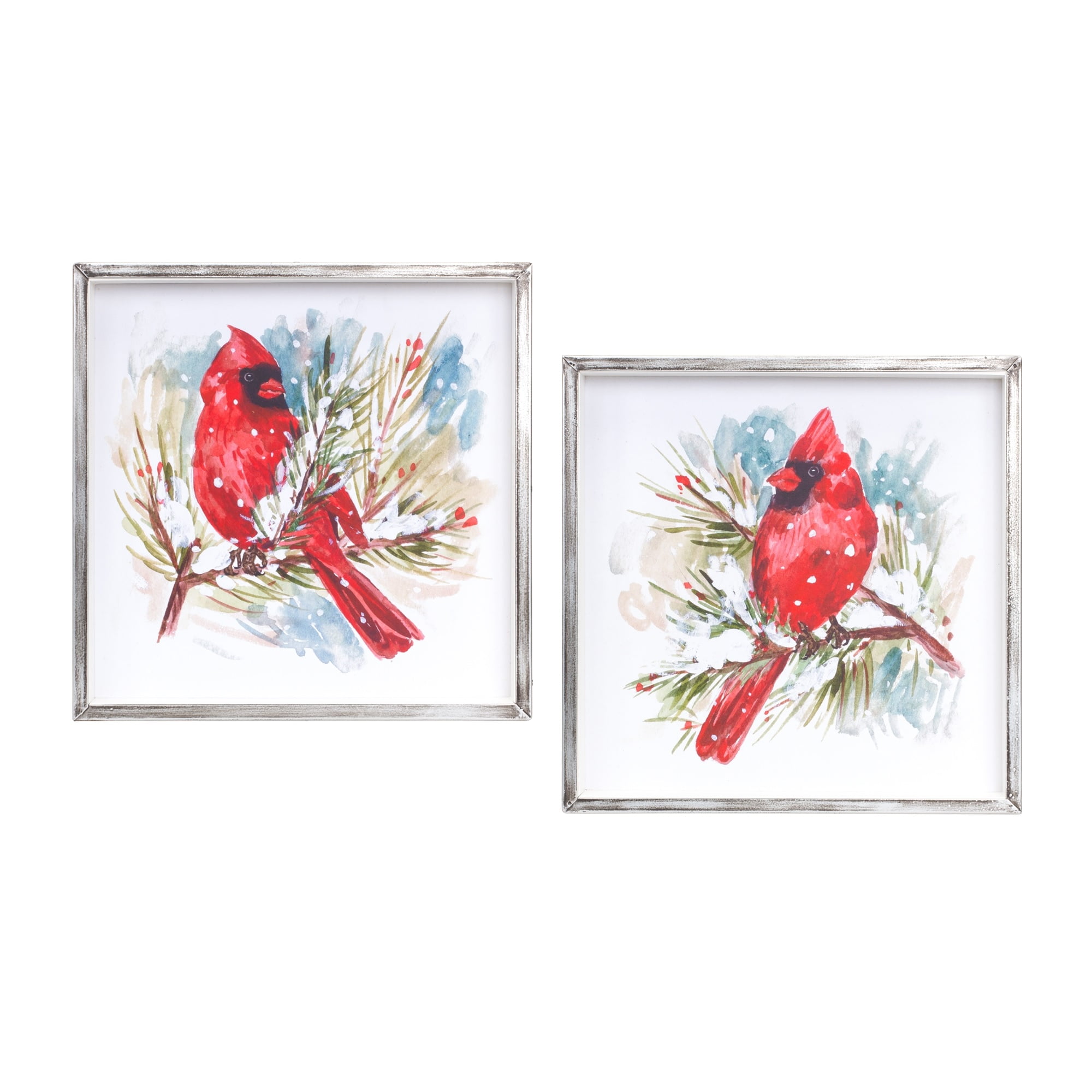 Home Decorative Cardinal And Pine Frame (Set Of 2) 14"Sq Mdf, Iron ...