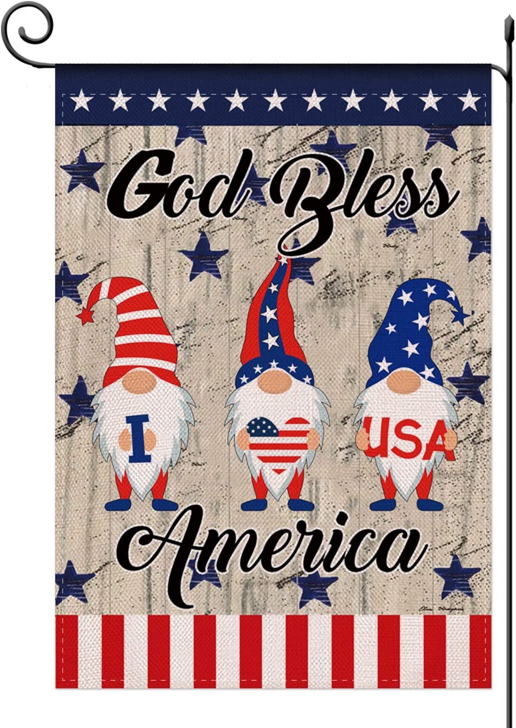 Home Decorative God Bless America Patriotic Rustic Gnomes Garden Flags ...