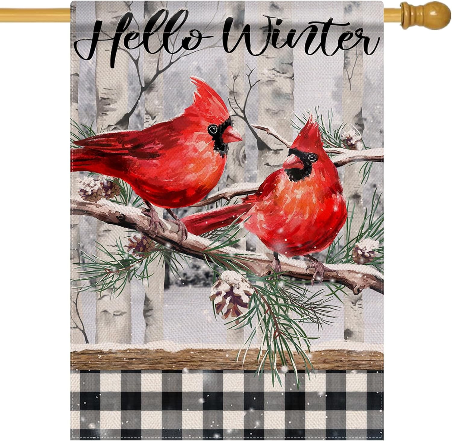 Home Decorative Hello Winter Cardinal House Flag Black White Buffalo ...