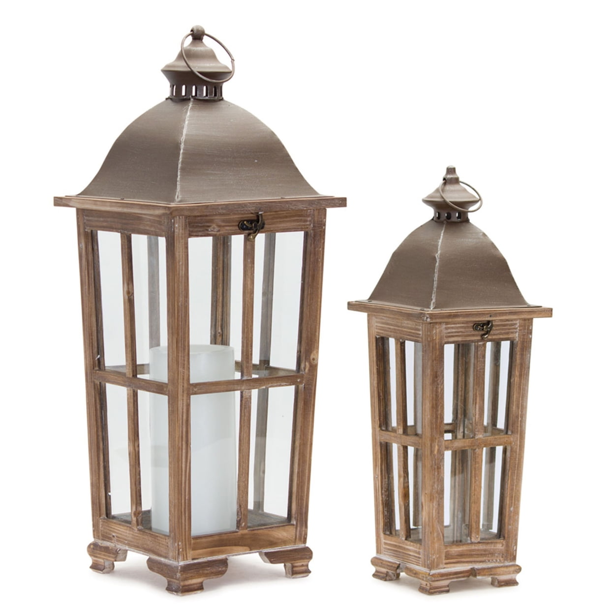 Home Decorative Lantern (Set Of 2) 19"H, 25.75"H Iron, Wood - Walmart.com