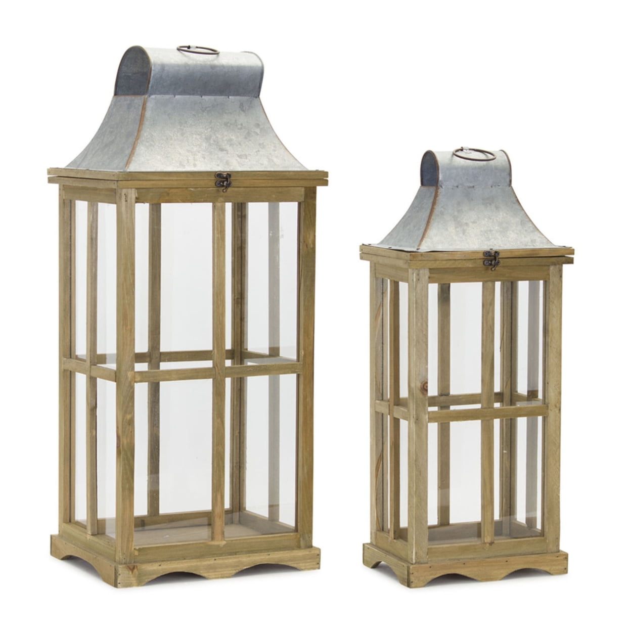Home Decorative Lantern (Set Of 2) 24"H, 29.5"H Glass, Wood, Zinc ...